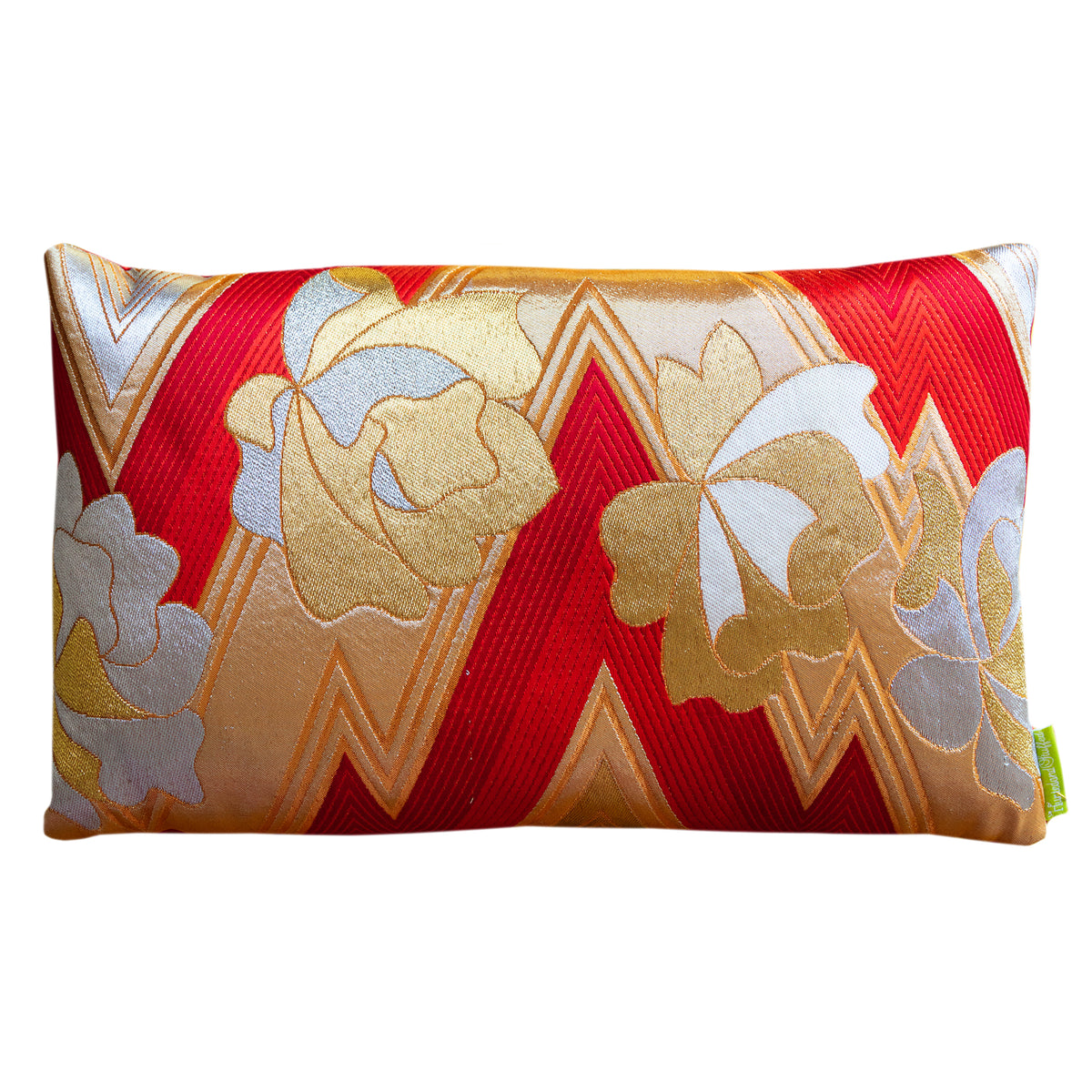 Red Silk Obi Cushion -Gold Flowers and ZigZag – Hunted and Stuffed